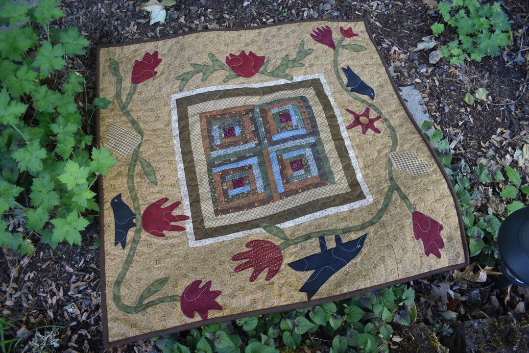 A Cheri Design. A Mini Quilt With Log Cabin Variation and Appliqued ...