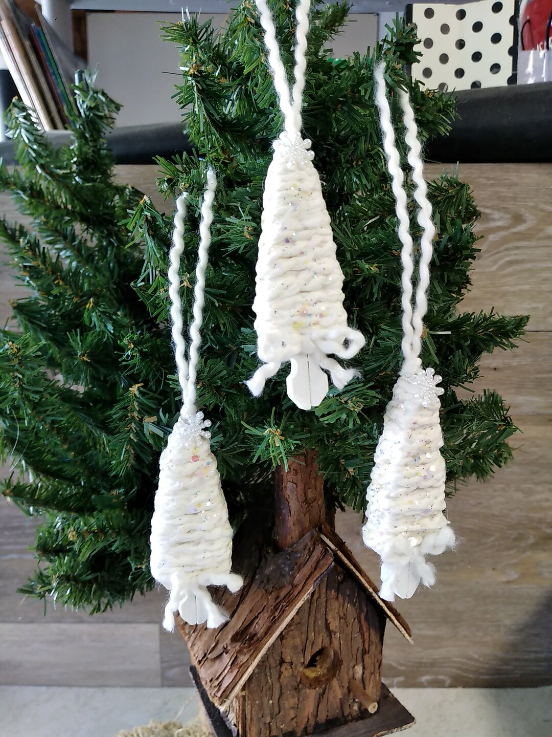 Clothespin Yarn Wrapped Tree Ornament Set of 3 - Etsy