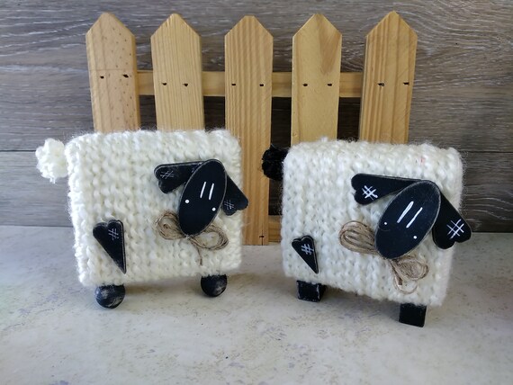 Wood White Sheep Country Sheep White Yarn Sheep Tiered Tray - Etsy