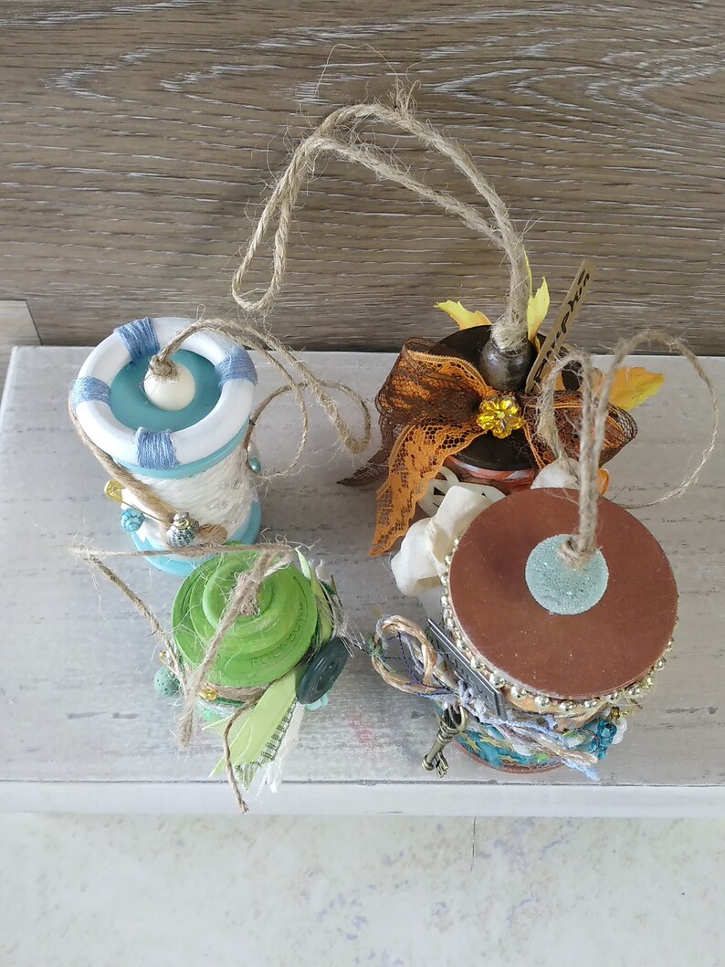 Wood Spool Ornament, Sewing Art, Ornaments - Etsy