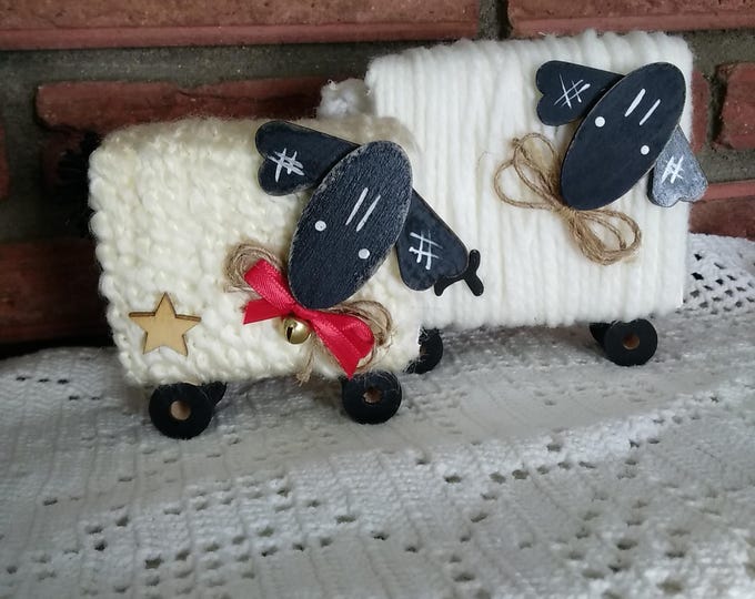 Wood White Sheep, Country Sheep, Yarn Wrapped Sheep, Tiered Tray ...