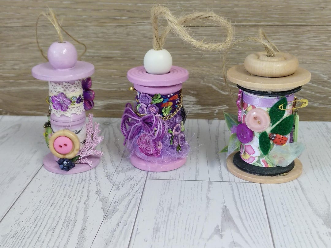 Wood Spool Ornament, Sewing Art, Ornaments - Etsy