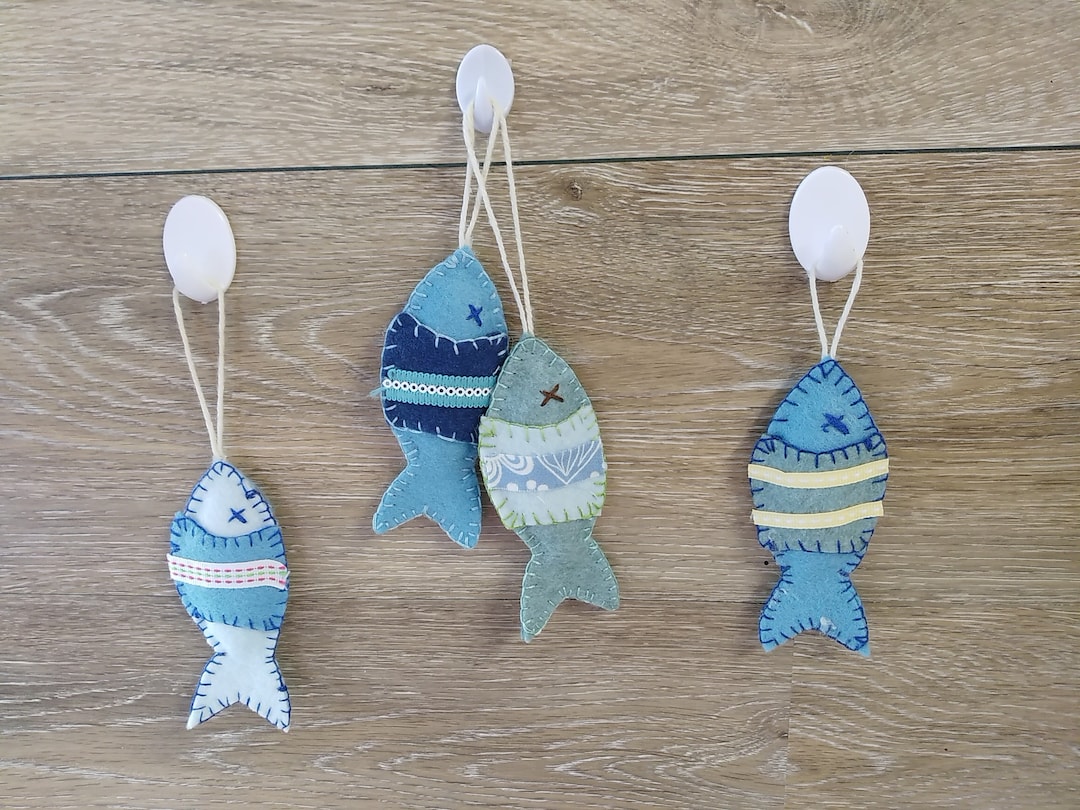 Felt Hanging Fish Ornament, Fish Felt Art, Hanging Fish Theme, Set of 4 - Etsy