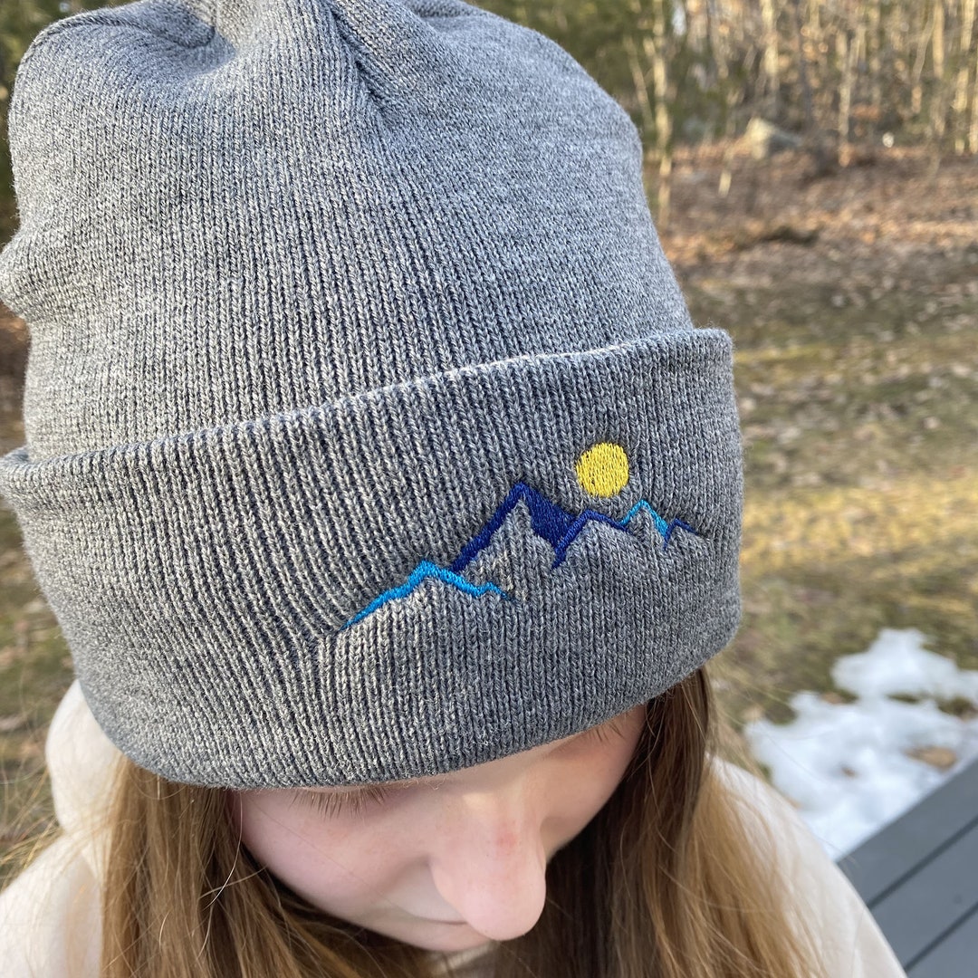 Mountains Winter Embroidered Beanie Hat - Etsy