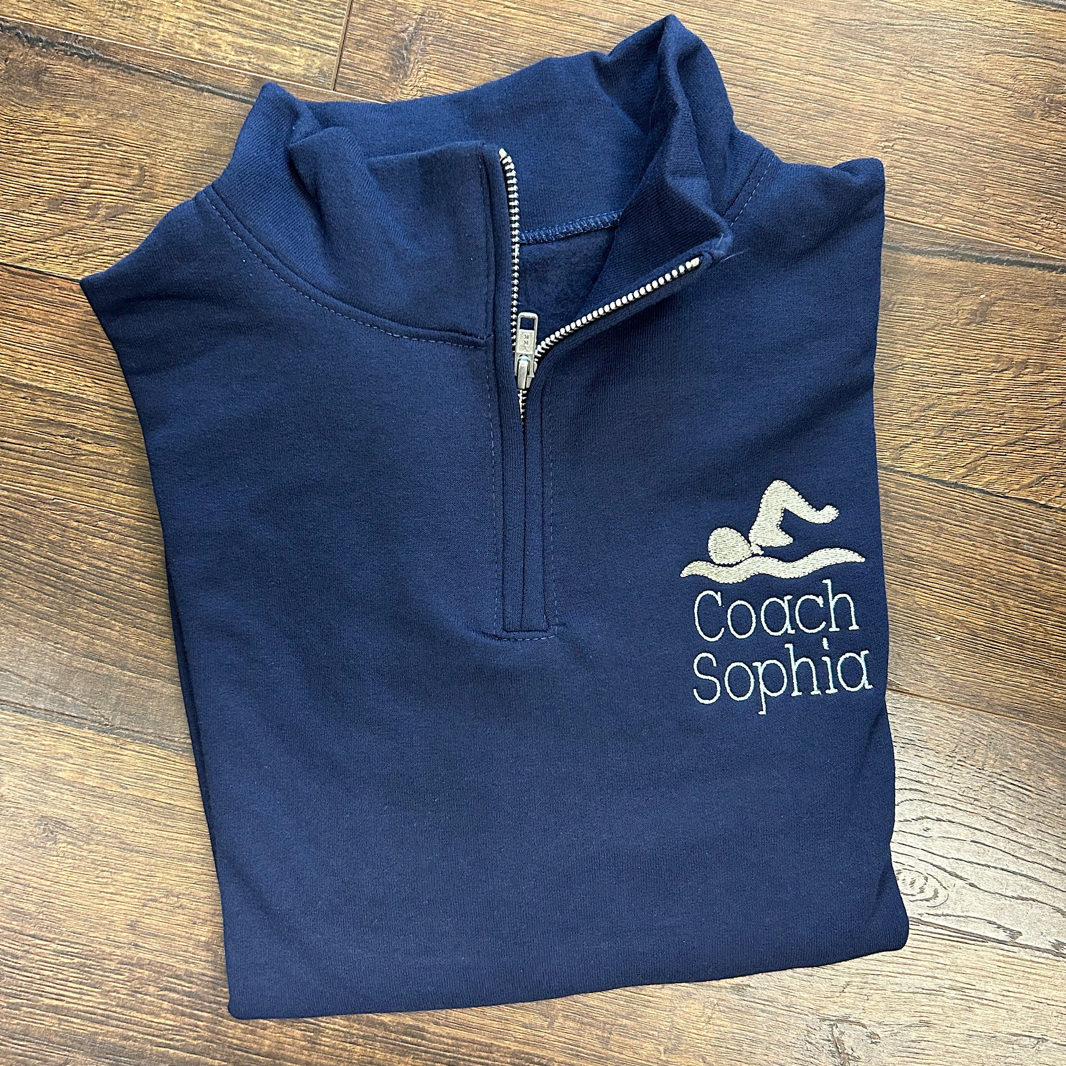 Personalized Swim Coach Quarter Zip Pullover Sweatshirt - Etsy