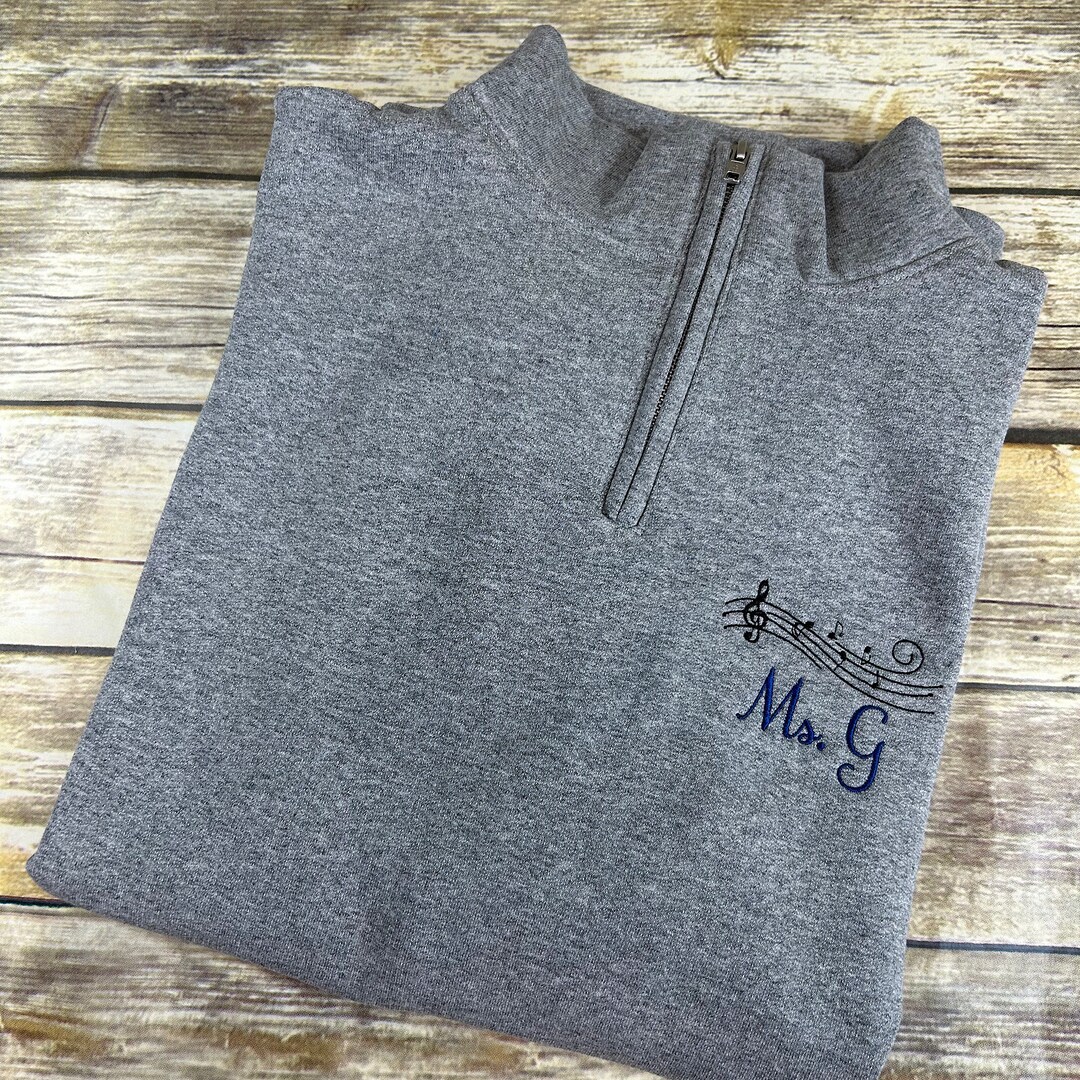 Personalized Music Note Quarter Zip Sweatshirt: Embroidered Gift - Etsy
