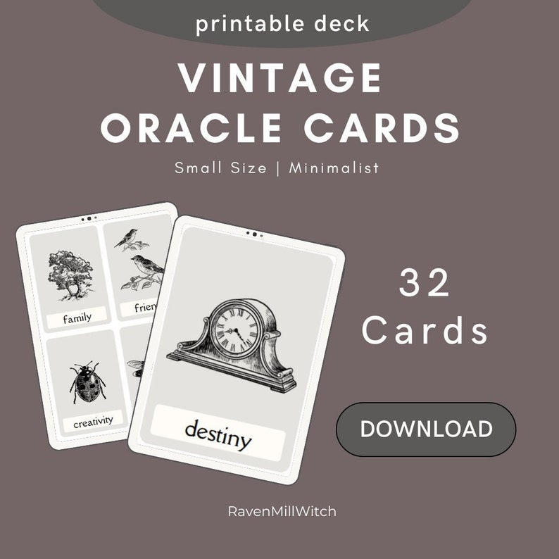 Practical Vintage Oracle Deck 32 Cards, Minimalist Design Blank ...