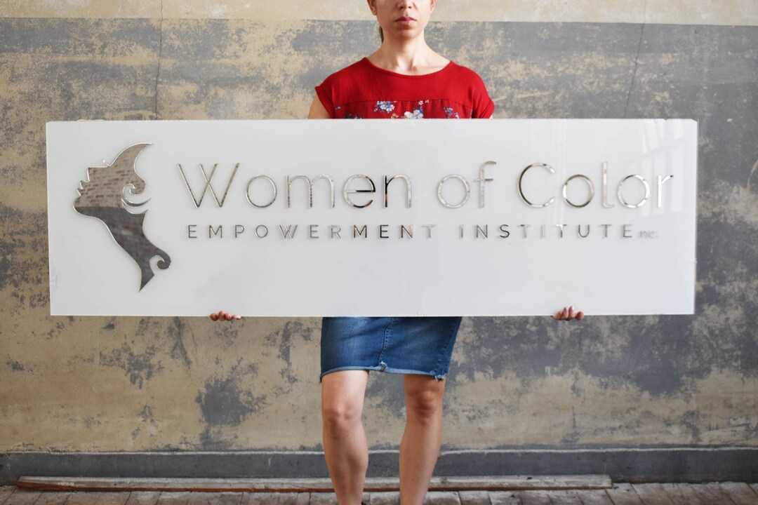 Silver Mirror Business Logo Sign on White, Laser Cut Acrylic - Etsy