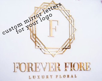 Silver Mirror Business Logo Sign on White Laser Cut Acrylic | Etsy