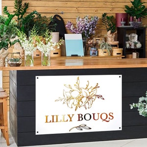 Gold and White Acrylic Business Sign With Brushed Metal Look - Etsy