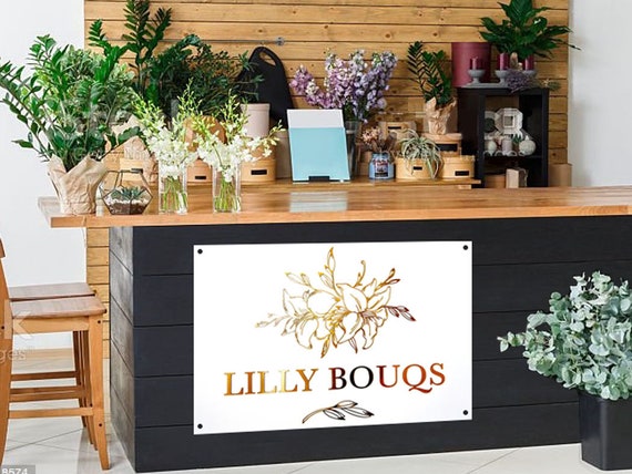 Gold and White Acrylic Business Sign With Brushed Metal Look - Etsy