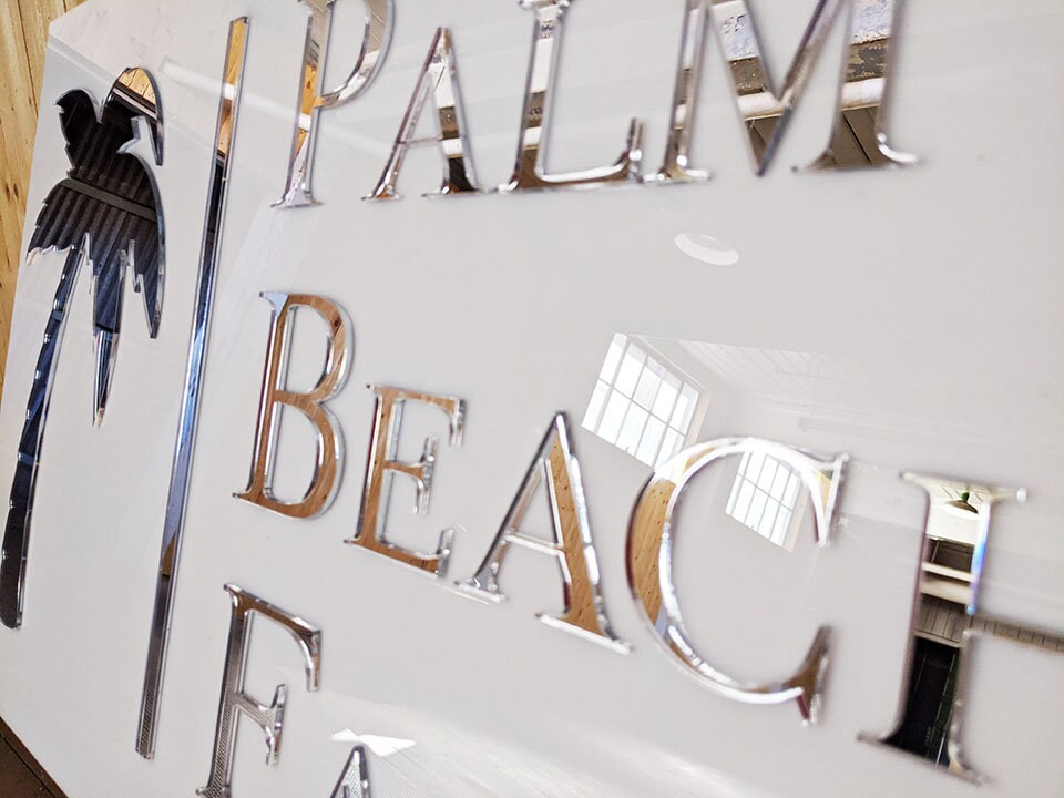 Silver Mirror Business Logo Sign on White, Laser Cut Acrylic - Etsy