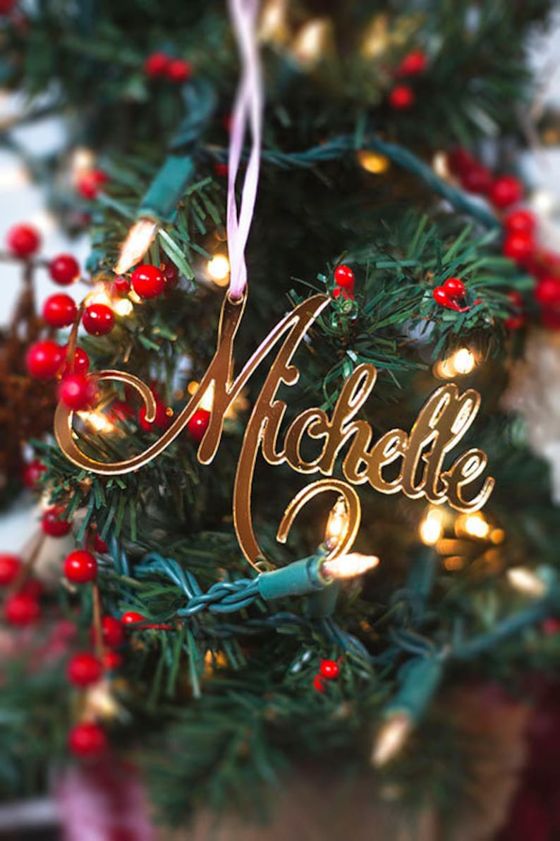 Custom Name Ornament, Mirrored Gold or Silver - Etsy