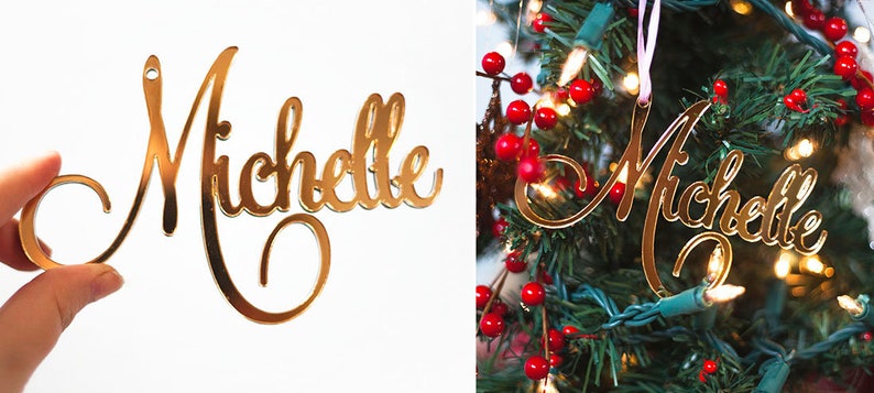 Custom Name Ornament, Mirrored Gold or Silver - Etsy
