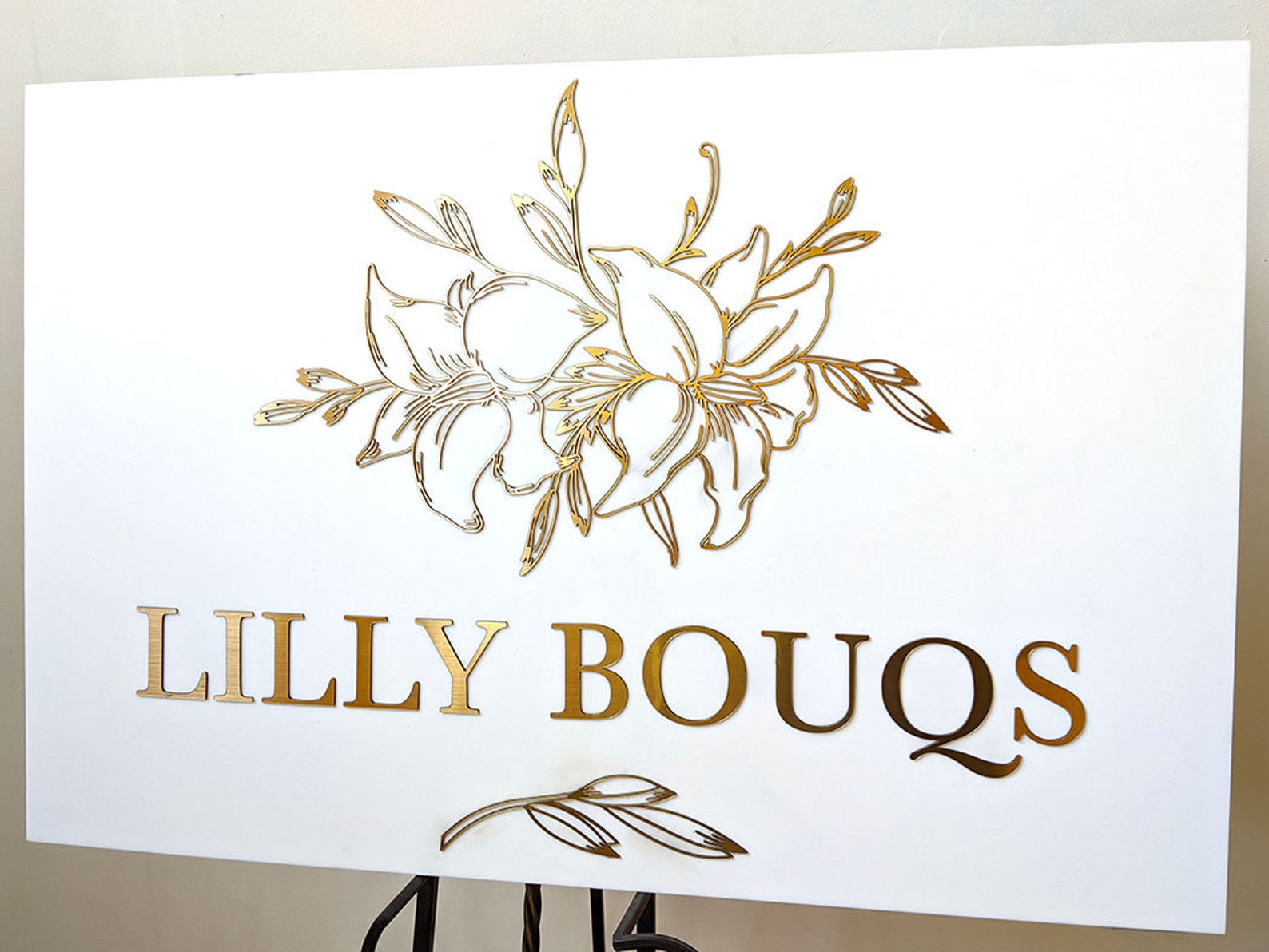 Gold and White Acrylic Business Sign With Brushed Metal Look - Etsy