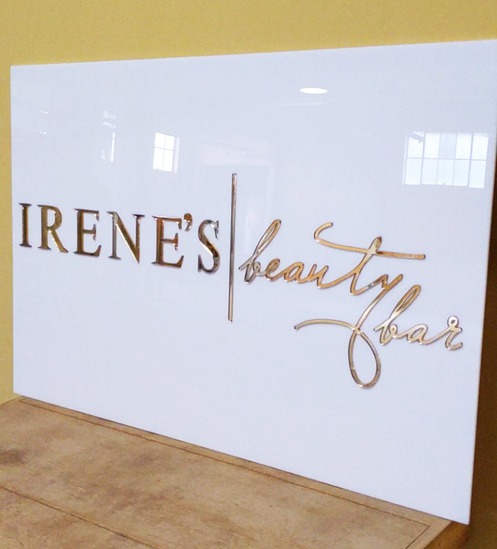 Gold Mirror Business Logo Sign on White Laser Cut Acrylic | Etsy