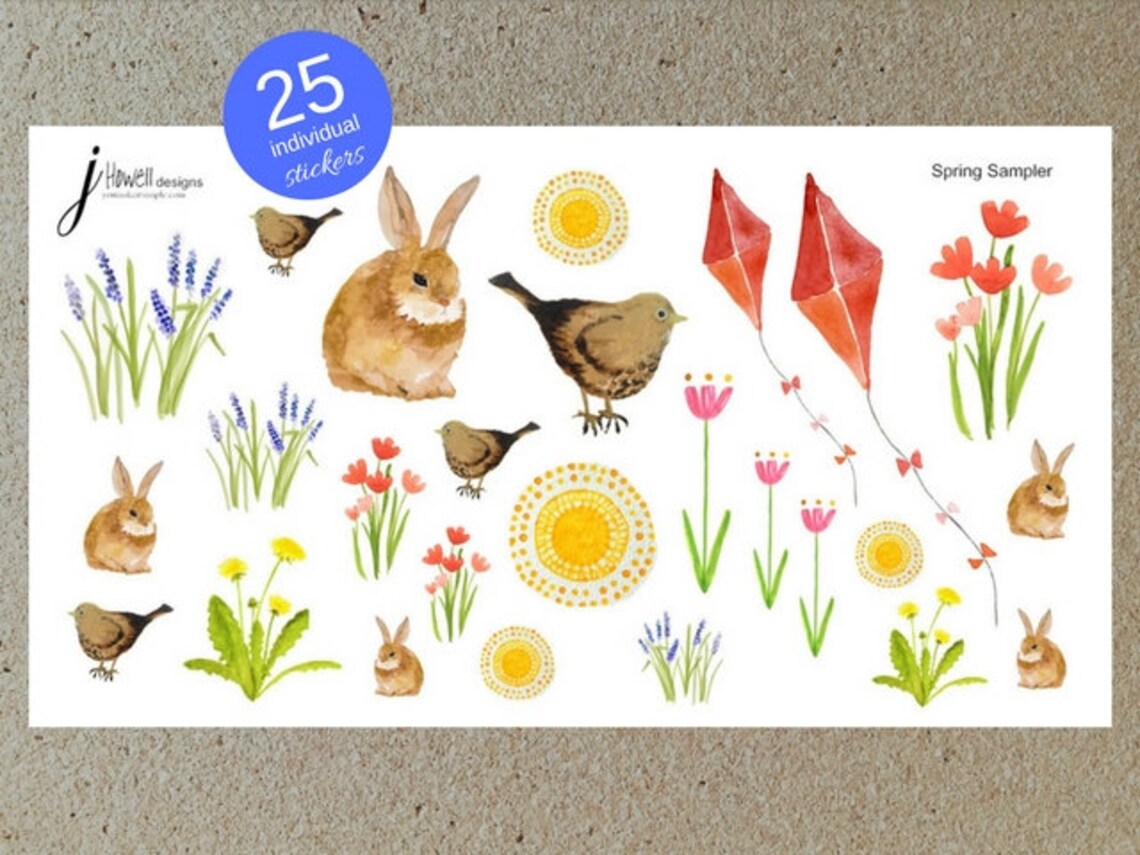 P001 Spring Sampler Planner Stickers Bunnies Robins Kites | Etsy