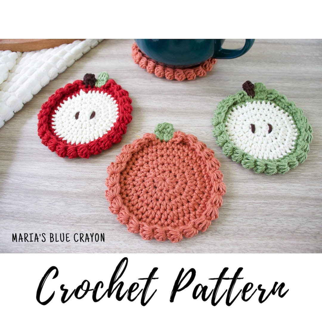 Pumpkin and Apple Cup Coaster Crochet Pattern, Fall Crochet Coasters ...
