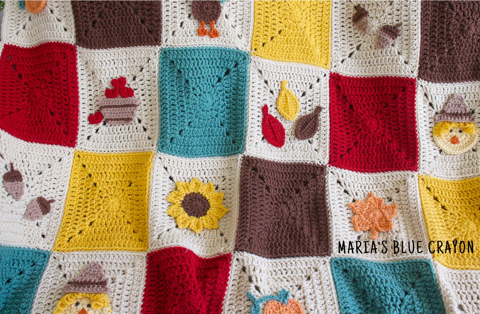Crochet Fall Blanket Granny Square Pattern: Autumn Appliques (PDF ...