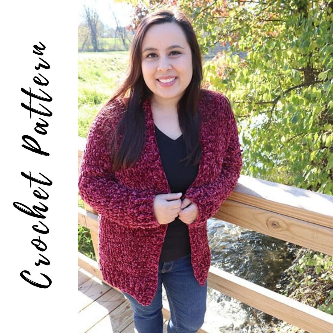 Velvet Crochet Cardigan Pattern, Fall Crochet Cardigan, Long Crochet ...