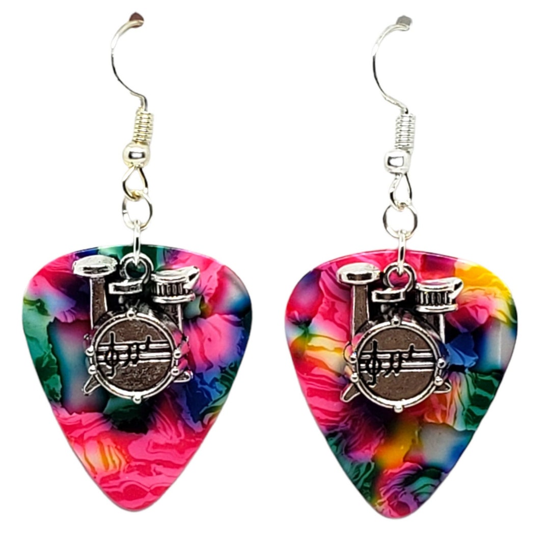 Drum Set Musical Instrument Charm Guitar Pick Earrings Choose Color ...