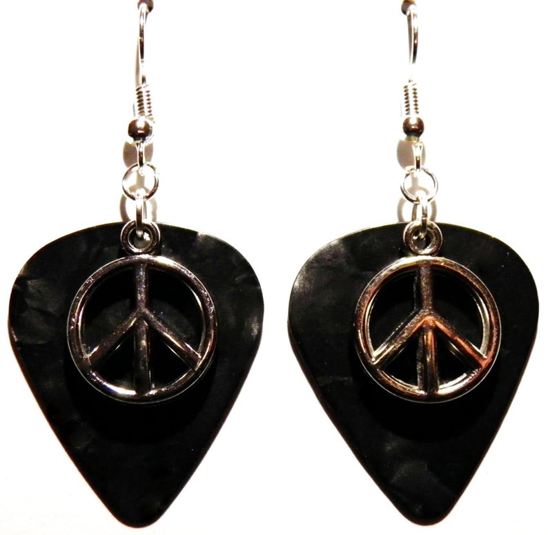 Peace Sign Symbol Charm Guitar Pick Earrings Choose Color - Etsy