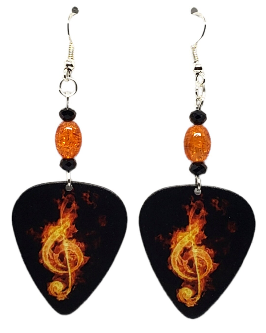 Flaming TREBLE CLEF Music Note Orange Flames Guitar Pick Beaded ...