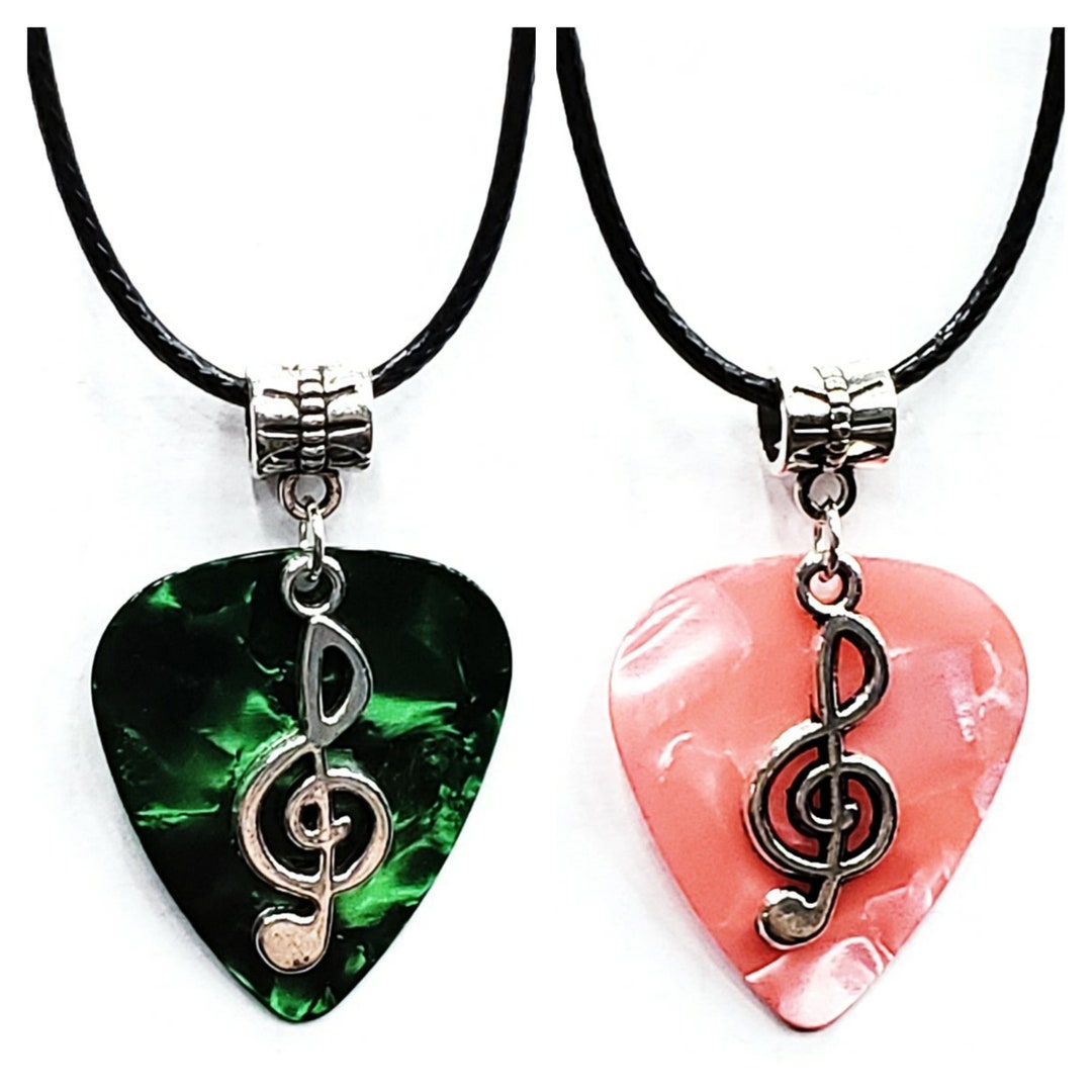 Treble Clef Music Charm on Black Thin Cord Guitar Pick Necklace Choose ...