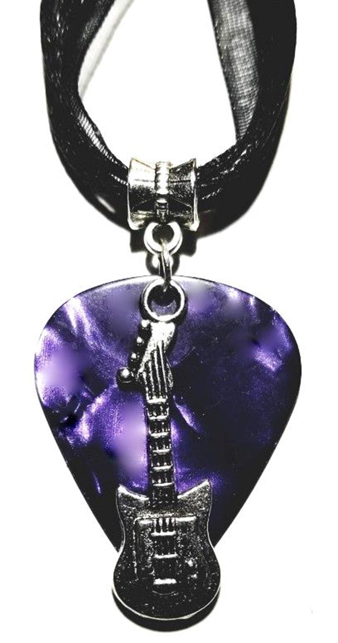 Electric Guitar Charm on Black Organza Ribbon Cord Guitar Pick - Etsy