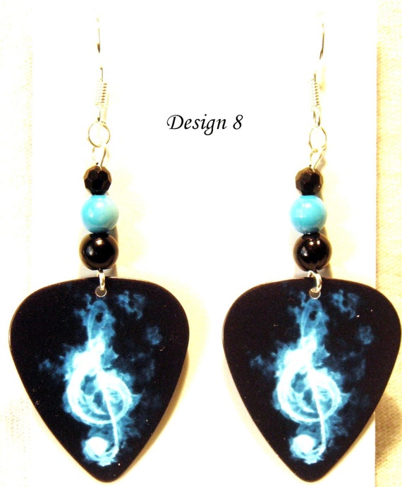 Flaming TREBLE CLEF Music Note in Blue Guitar Pick Beaded | Etsy