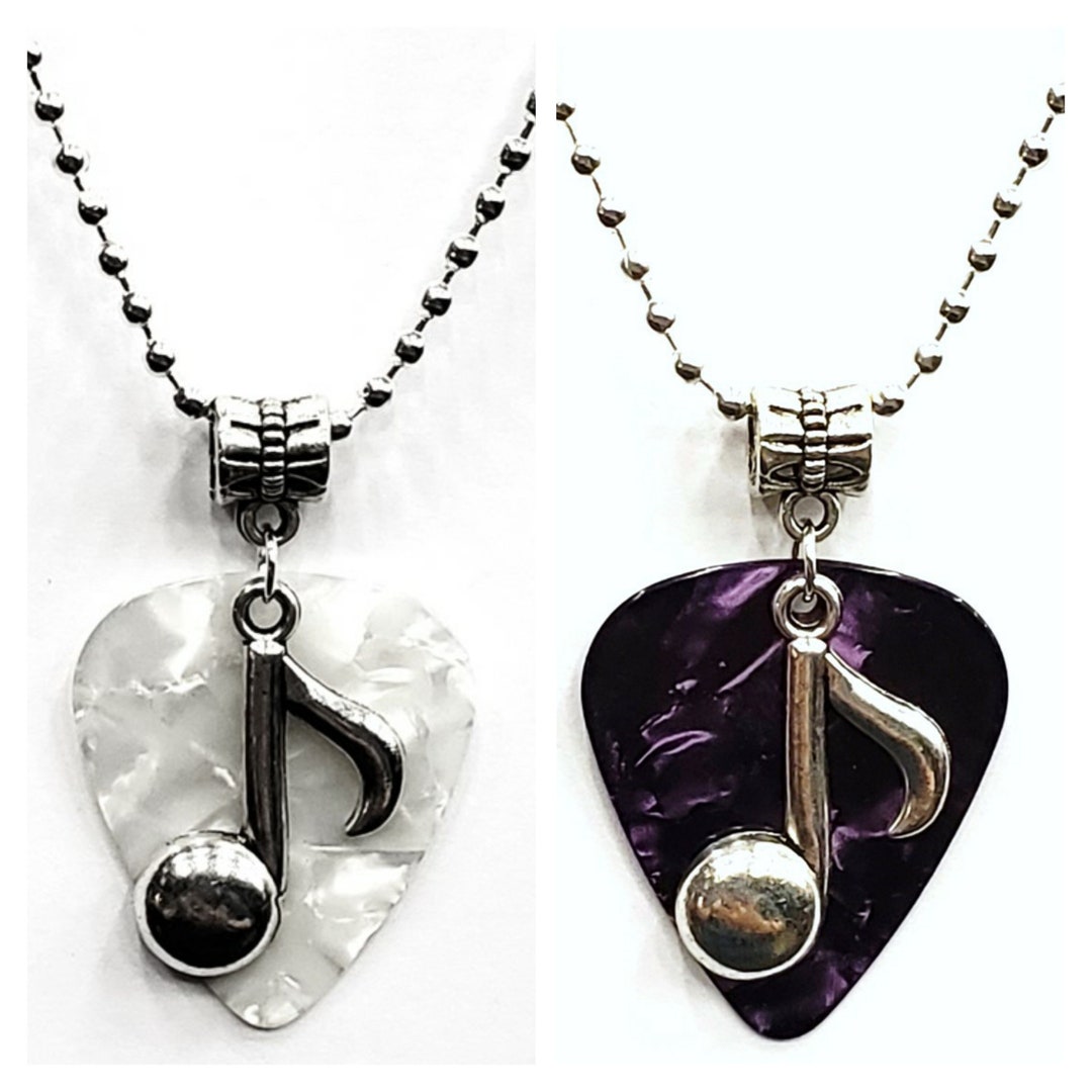 Music Note Guitar Pick Necklace - Handmade Silver Ball Chain - Choose ...