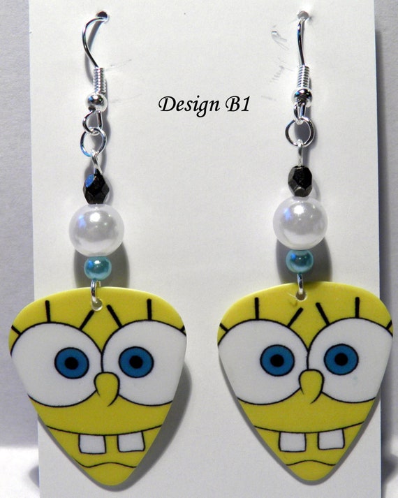 SPONGEBOB SQUAREPANTS Cartoon Guitar Pick Beaded Earrings | Etsy