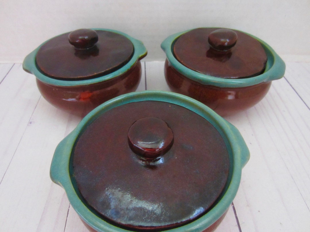 Vintage Soup Crock Bowls With Lids Set of Three Lidded Bowls Pottery ...
