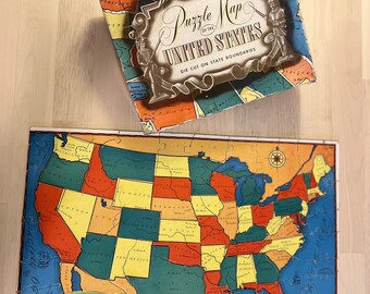 Vintage United States Die Cut Map Selchow Righter Co. USA Map State ...