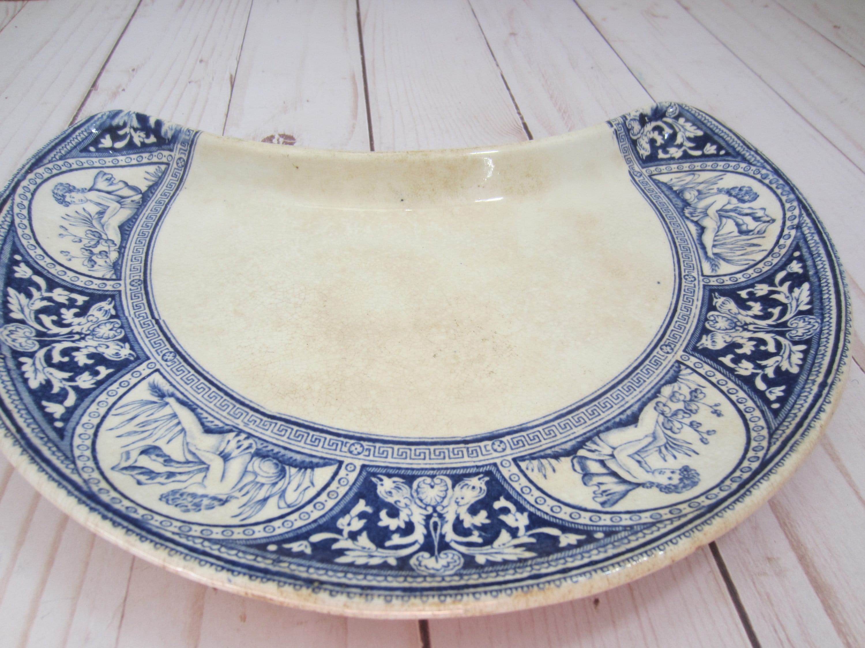 Antique Half Plate 1800s Half Plate Blue And White Half Moon | Etsy