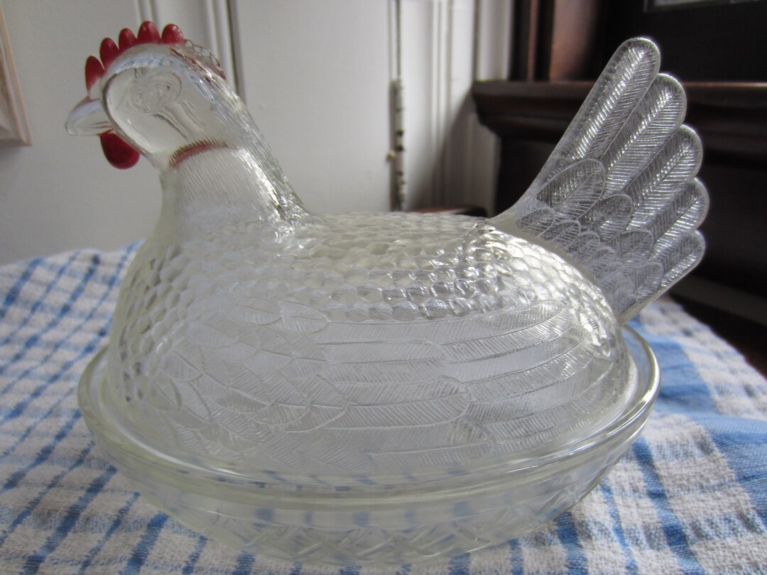 Vintage Glass Nesting Hen Dish Hen Candy Dish Vintage Kitchen. Easter ...
