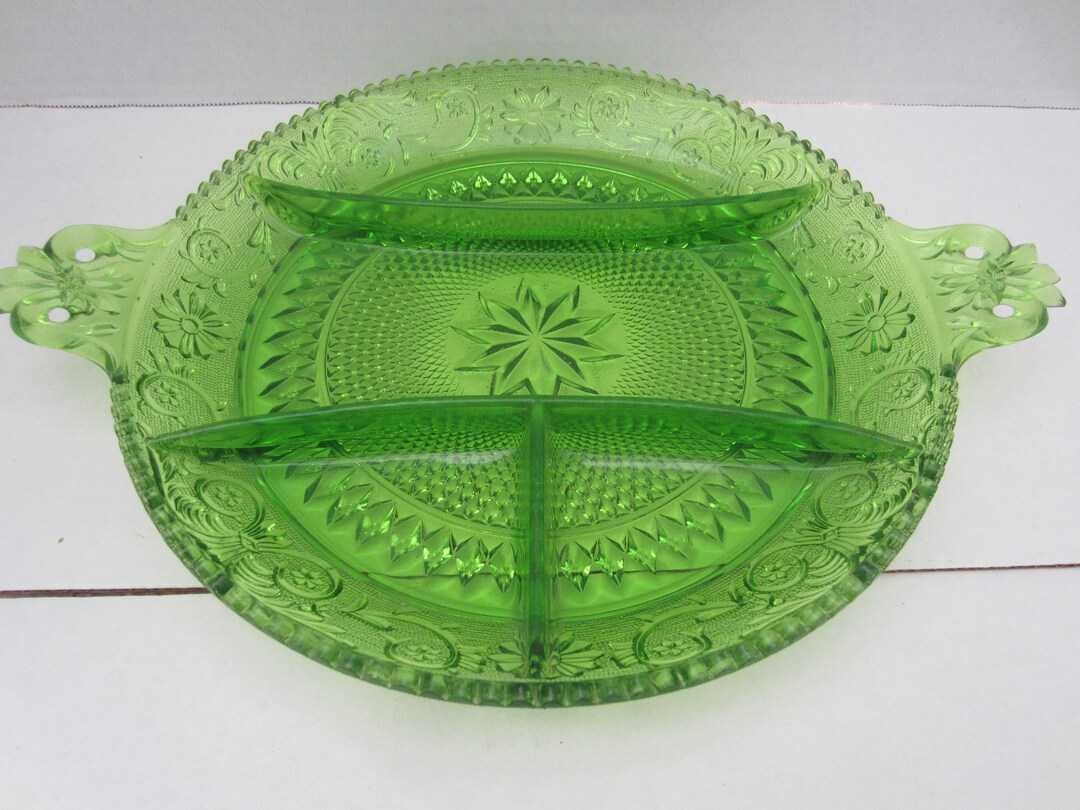Vintage Green Depression Glass Plate Antique Depression Divided Plate ...