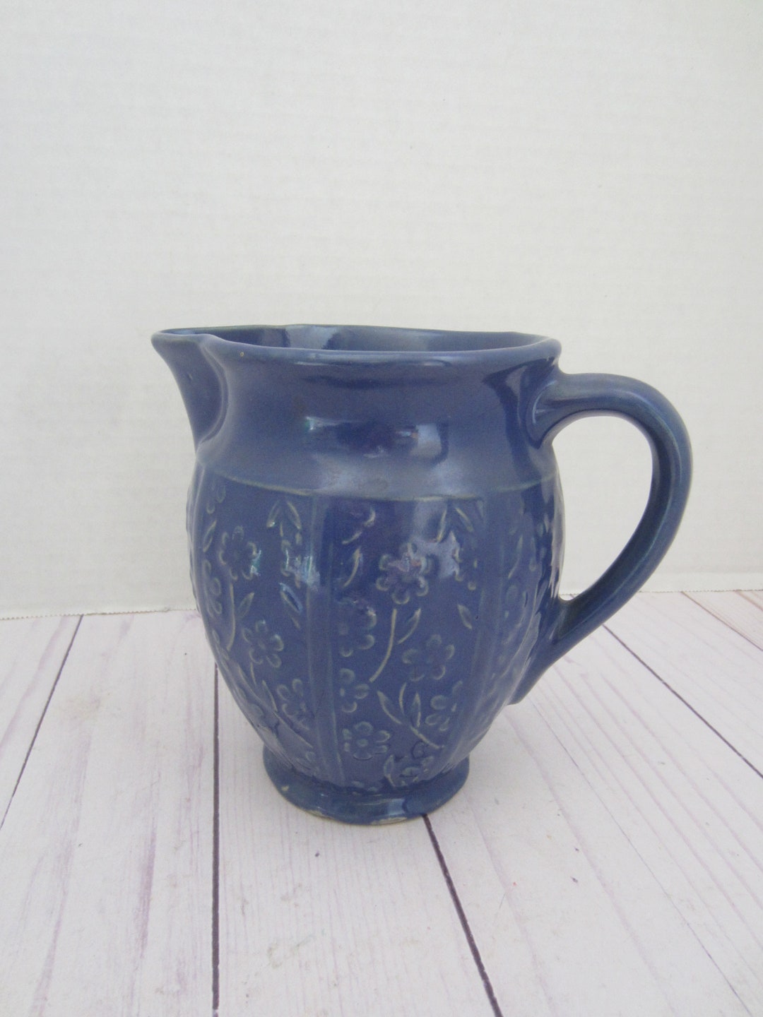 Vintage Blue USA Stoneware Pitcher - Etsy