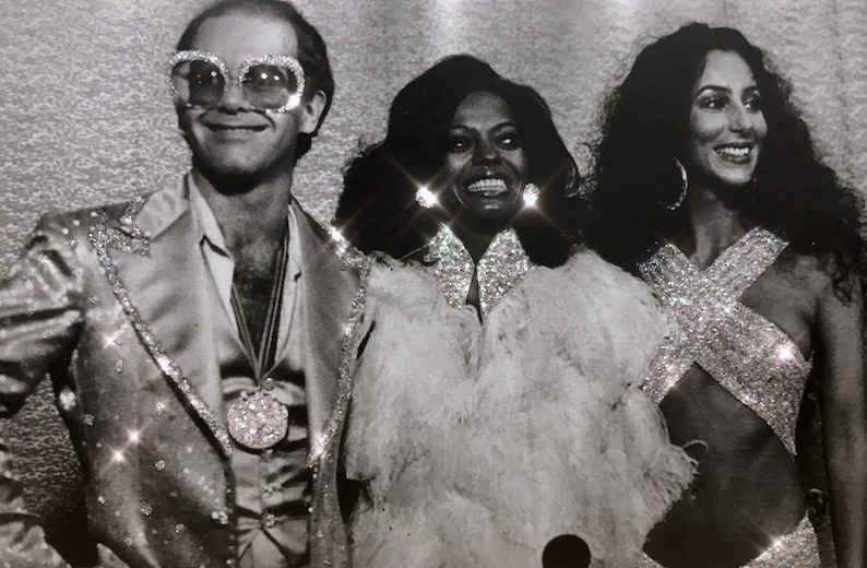 Hand Glittered Diana Ross, Elton John, Cher Print: 70s Divas Wall Art ...