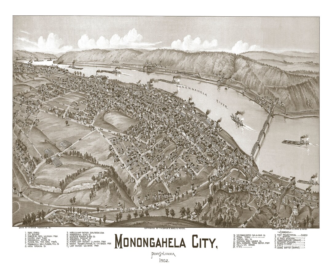Monongahela City Pennsylvania Digital Map - Etsy