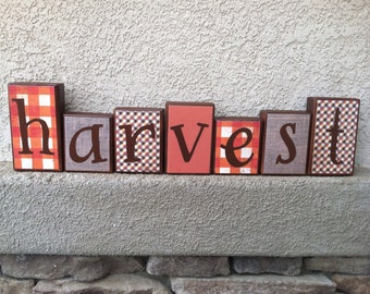 HARVEST BLOCKS for Autumn, Fall, Thanksgiving, Shelf, Gift, Mantle ...
