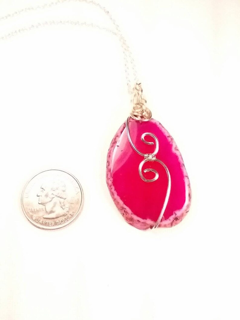 Fuschia Pink Agate Silver Wire Wrapped Geode Stone Pendant - Etsy
