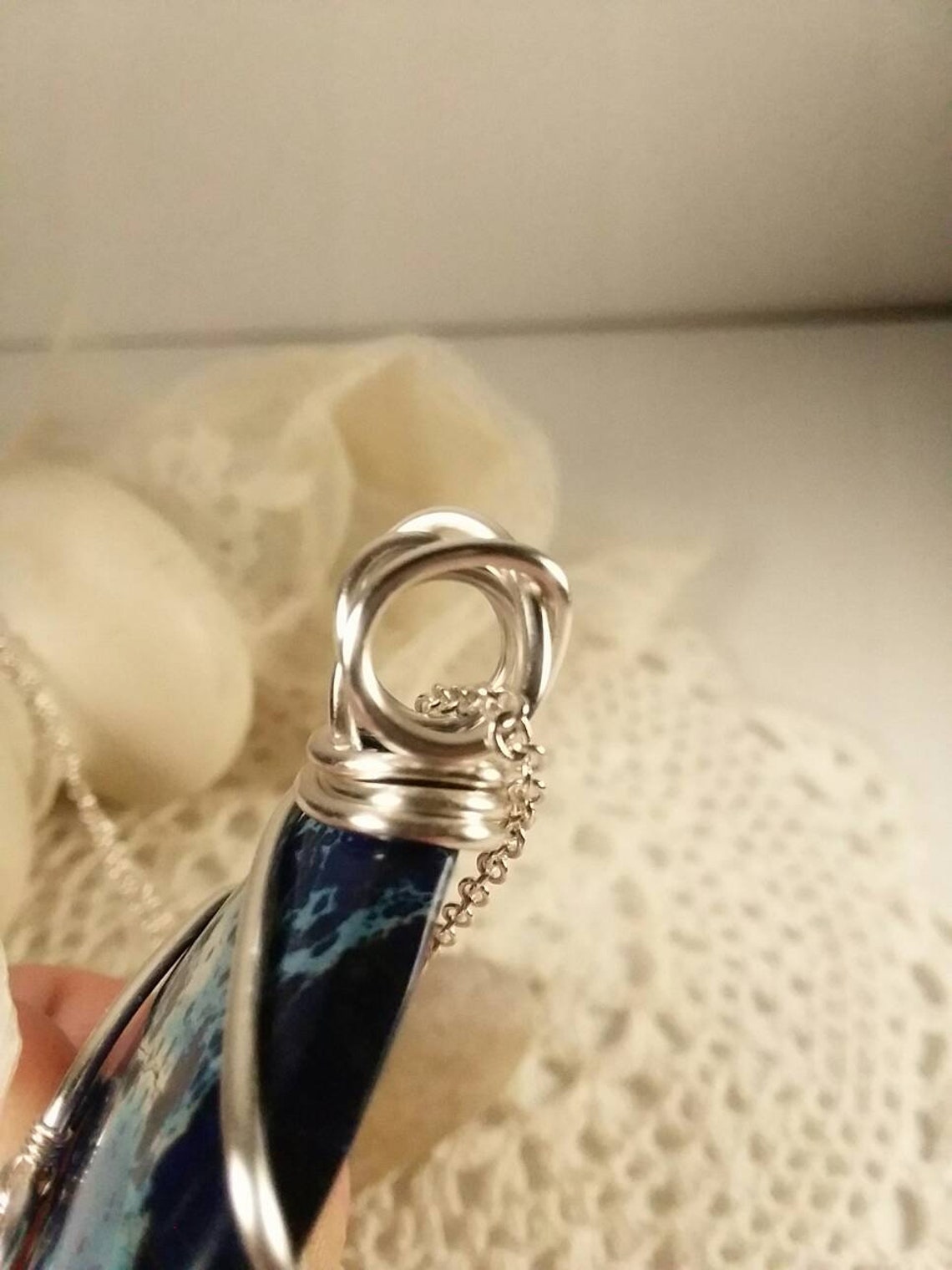 Blue Sea Sediment Jasper Silver Wire Wrapped Teardrop Stone | Etsy