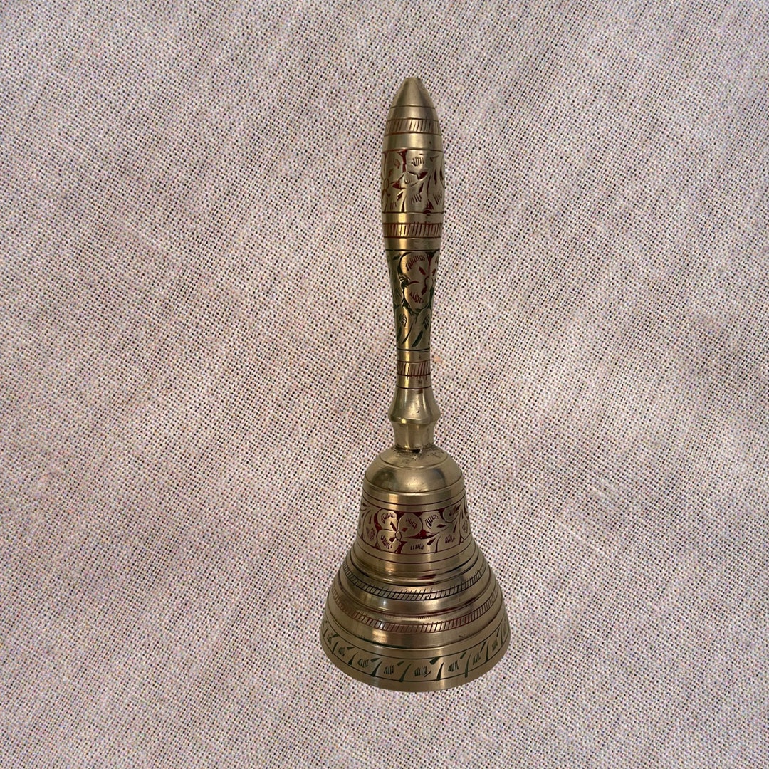 Vintage Solid Brass Bell With Inlayed Green and Red Decoration - Etsy