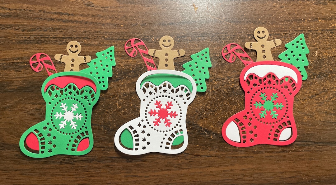 Set of 3 Christmas Stockings With Inlays and Stocking Stuffers - Die ...