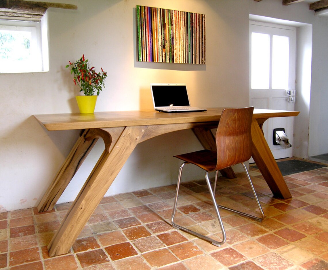 Angled Leg Oak Desk Dining Table - Etsy