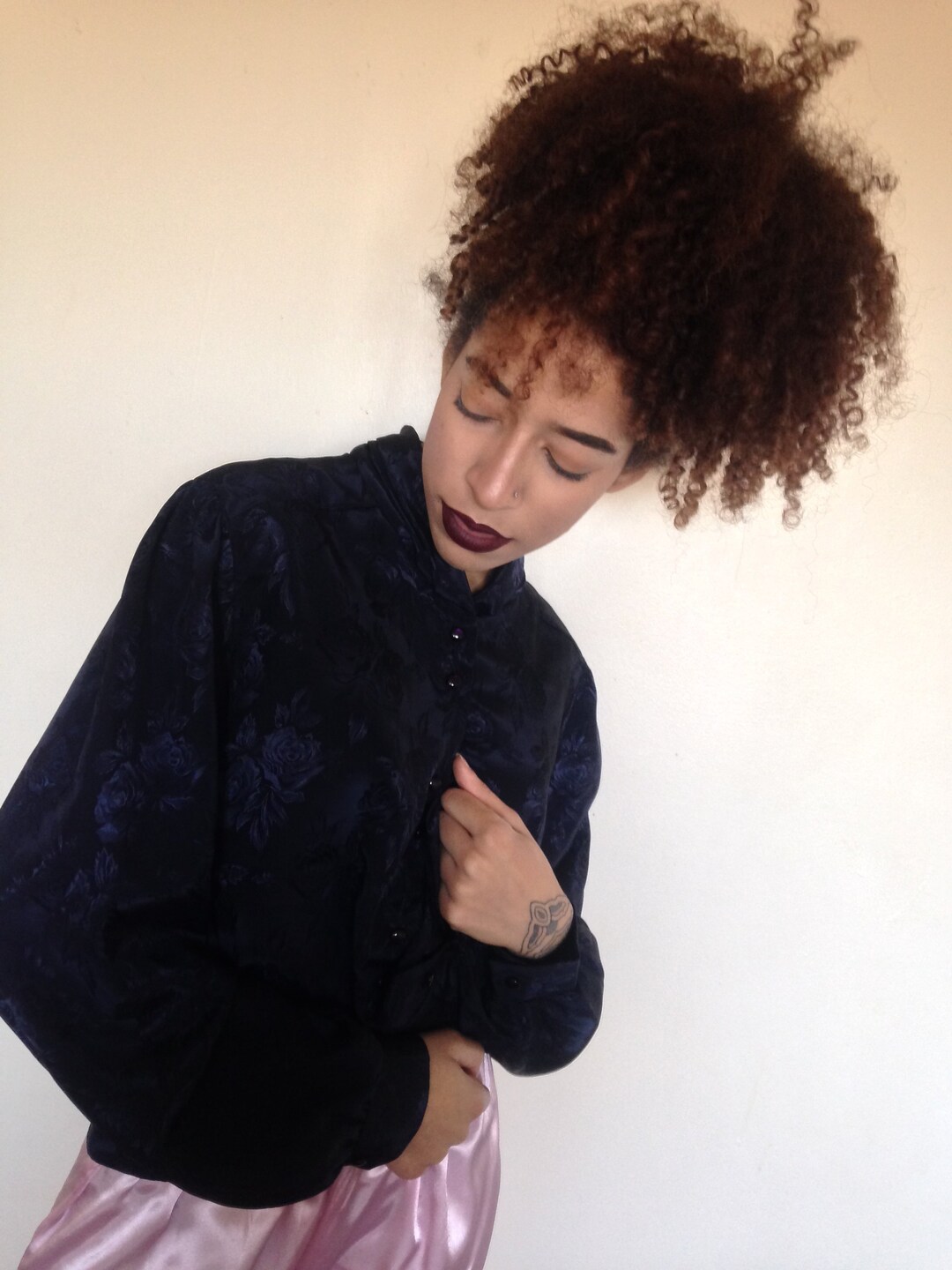 Vtg 80's GOTH ROMANTIC Navy Blue Roses Blouse S/M/L - Etsy