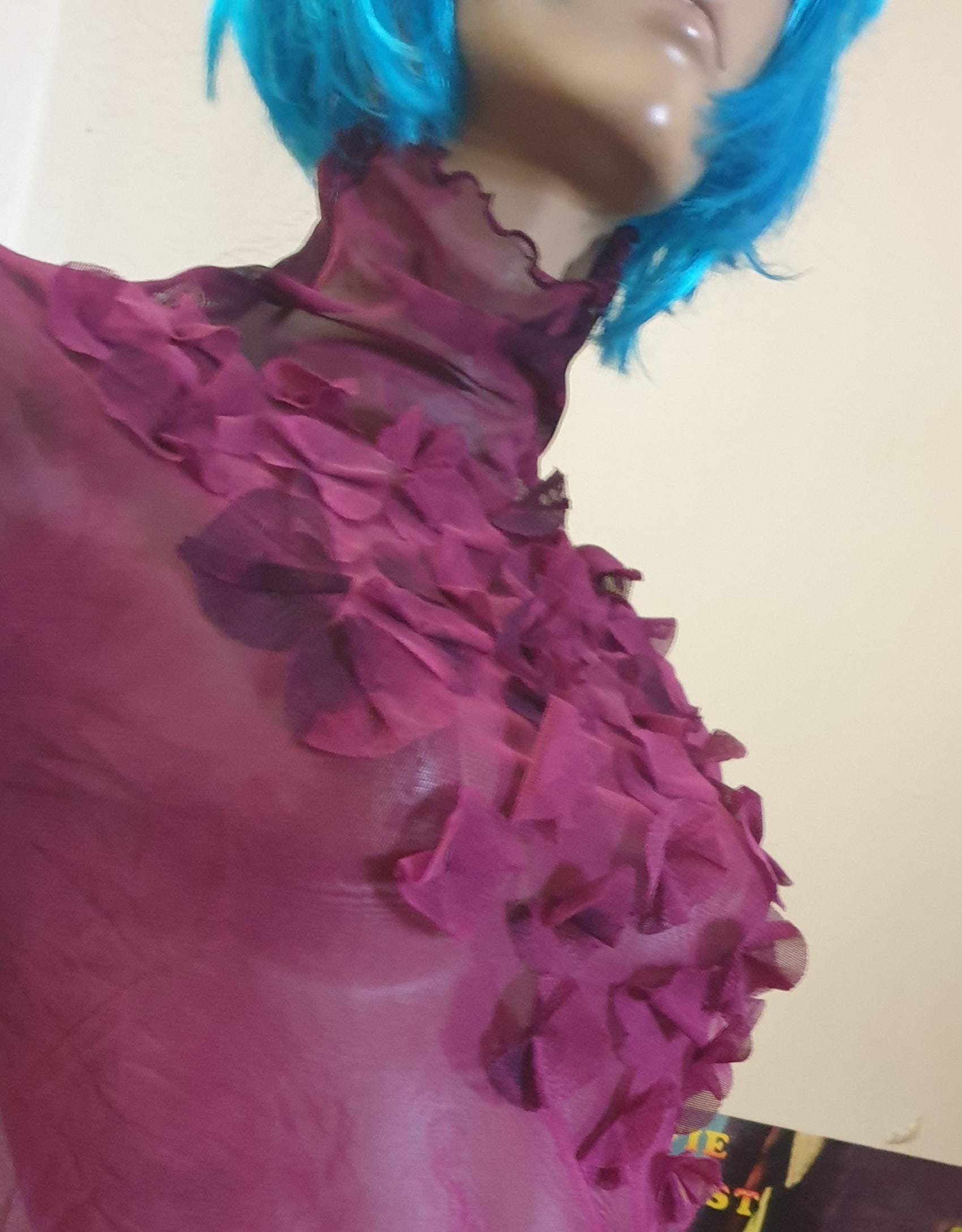 Vintage 90's Retro Rave Burgundy Mesh Sheer 3-D Flowers Top L - Etsy