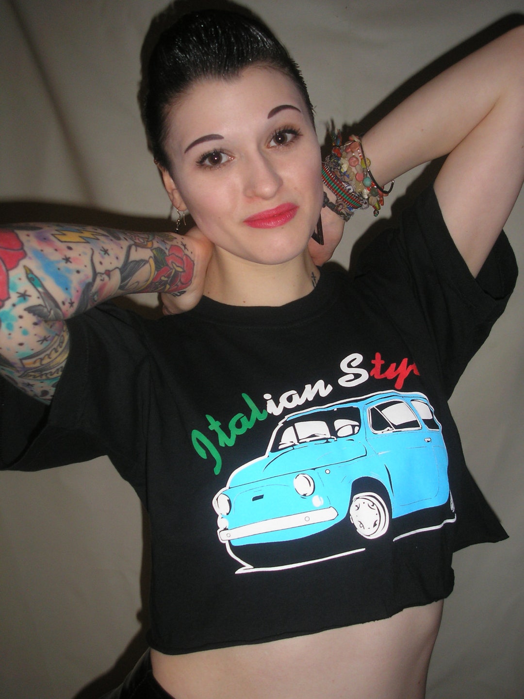 Vtg 90's ITALIAN STYLE Black Cropped Tee S/M/L - Etsy