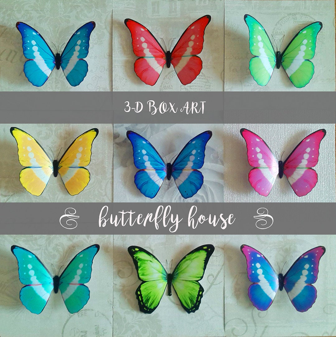 3D Light Blue BUTTERFLY Paper Craft Art Shadow Box Art 6 - Etsy
